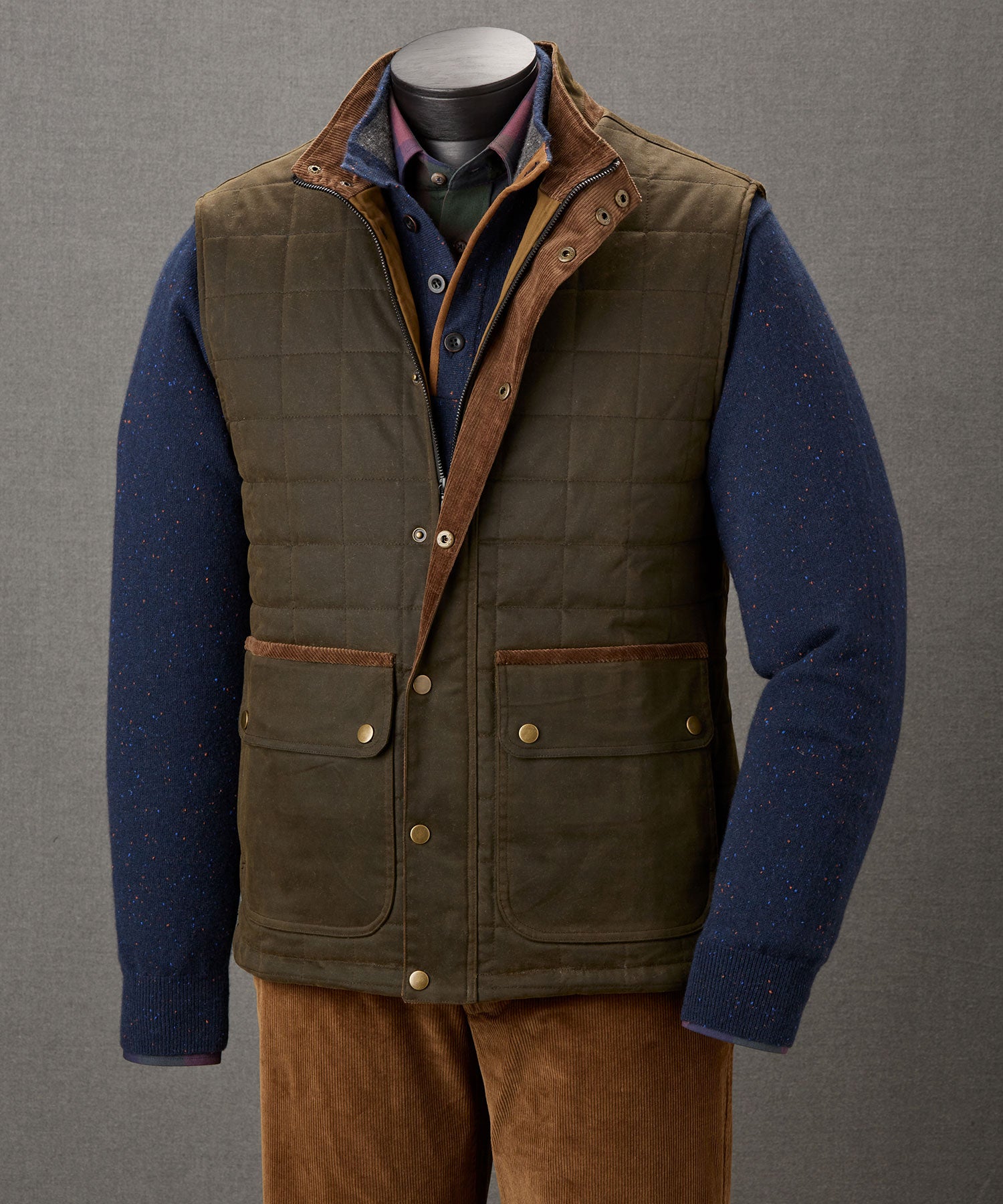 Westport Black Waxed Cotton Quilted Vest - Westport Big & Tall